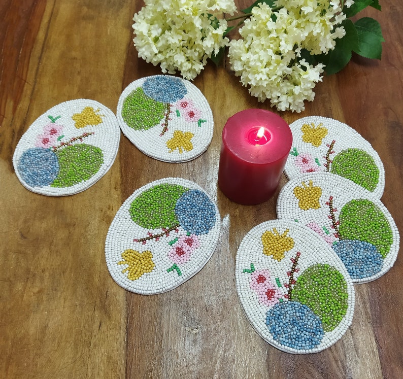 Handmade Egg Shaped Oval Beaded Coaster Set of 6 - Etsy