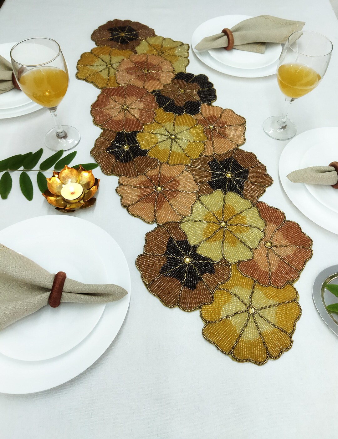 Handmade Beaded Runner With Fall Colors Flowers - Etsy