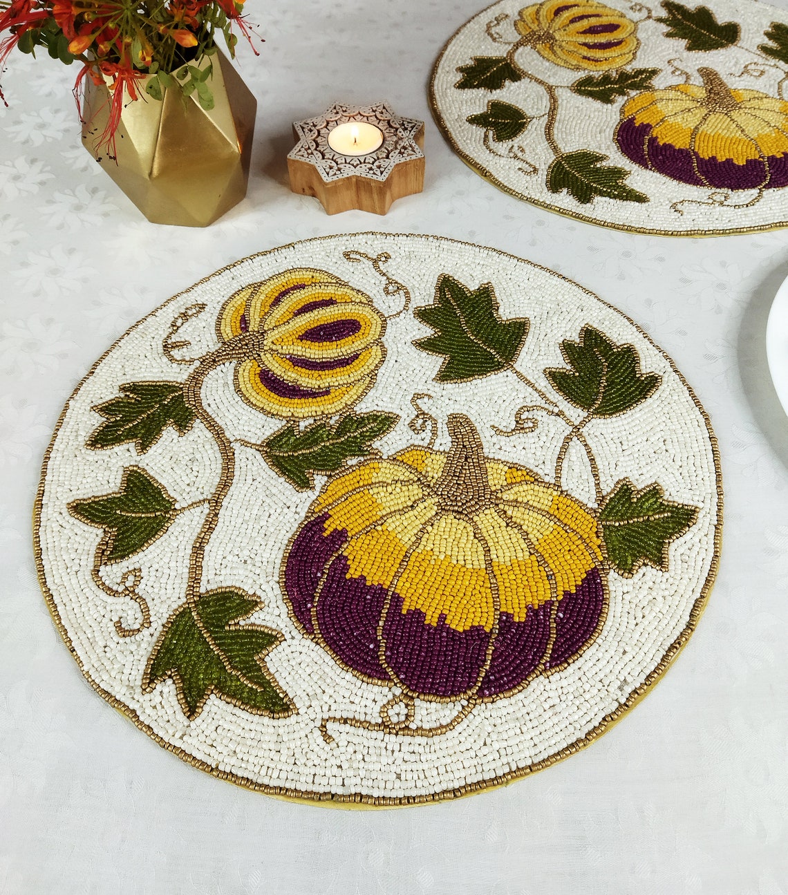 Handmade Pumpkins Beaded Round Placemat - Etsy