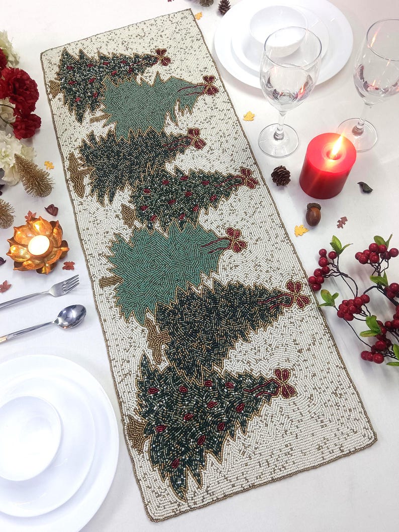 Handmade Beaded Christmas Trees Table Runner - Etsy