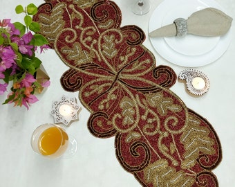 Gold Handmade Beaded Table Runner Ornate Design Table - Etsy