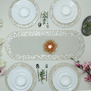 Handmade Mother of Pearls Beaded Table Runner. Matching Placemats Are ...