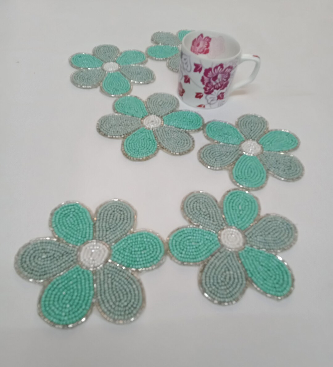 Set of 6 Handmade Coasters // Beaded Coaster // Table - Etsy