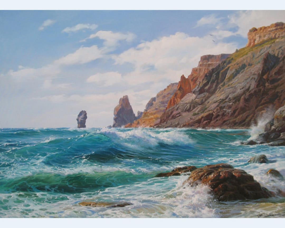 Large Turquoise Oil Painting by Alexander Shenderov Ocean Painting ...