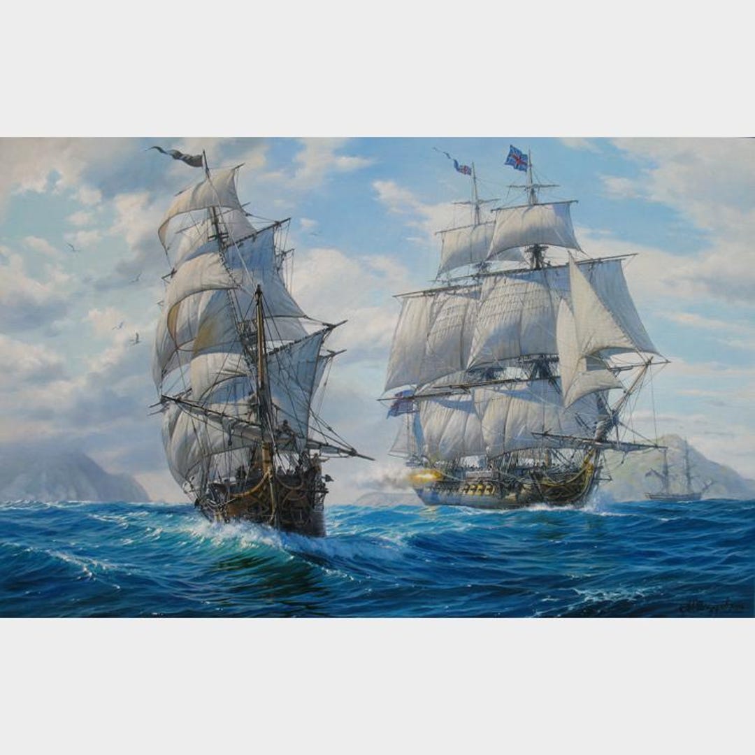 HMS the Dédaigneuse Chasing the Brig Harrington | Historical Naval ...