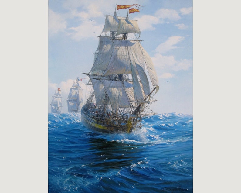 Sail Ship Oil Painting Original by Alexander Shenderov Ocean - Etsy
