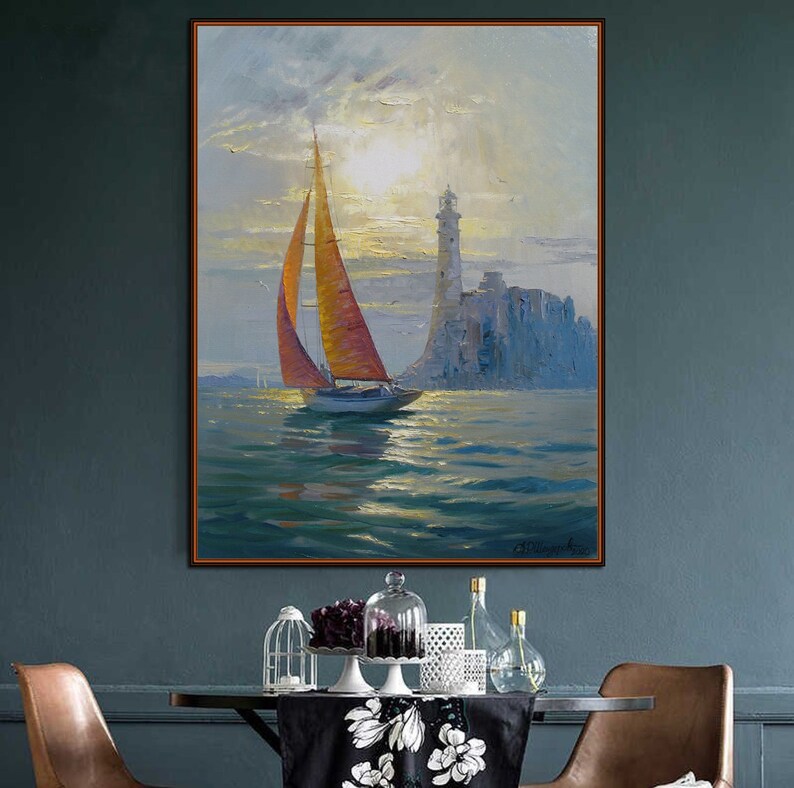 Sail Boat Oil Painting Original by Alexander Shenderov Large Ocean Painting Canvas Ship Painting ...