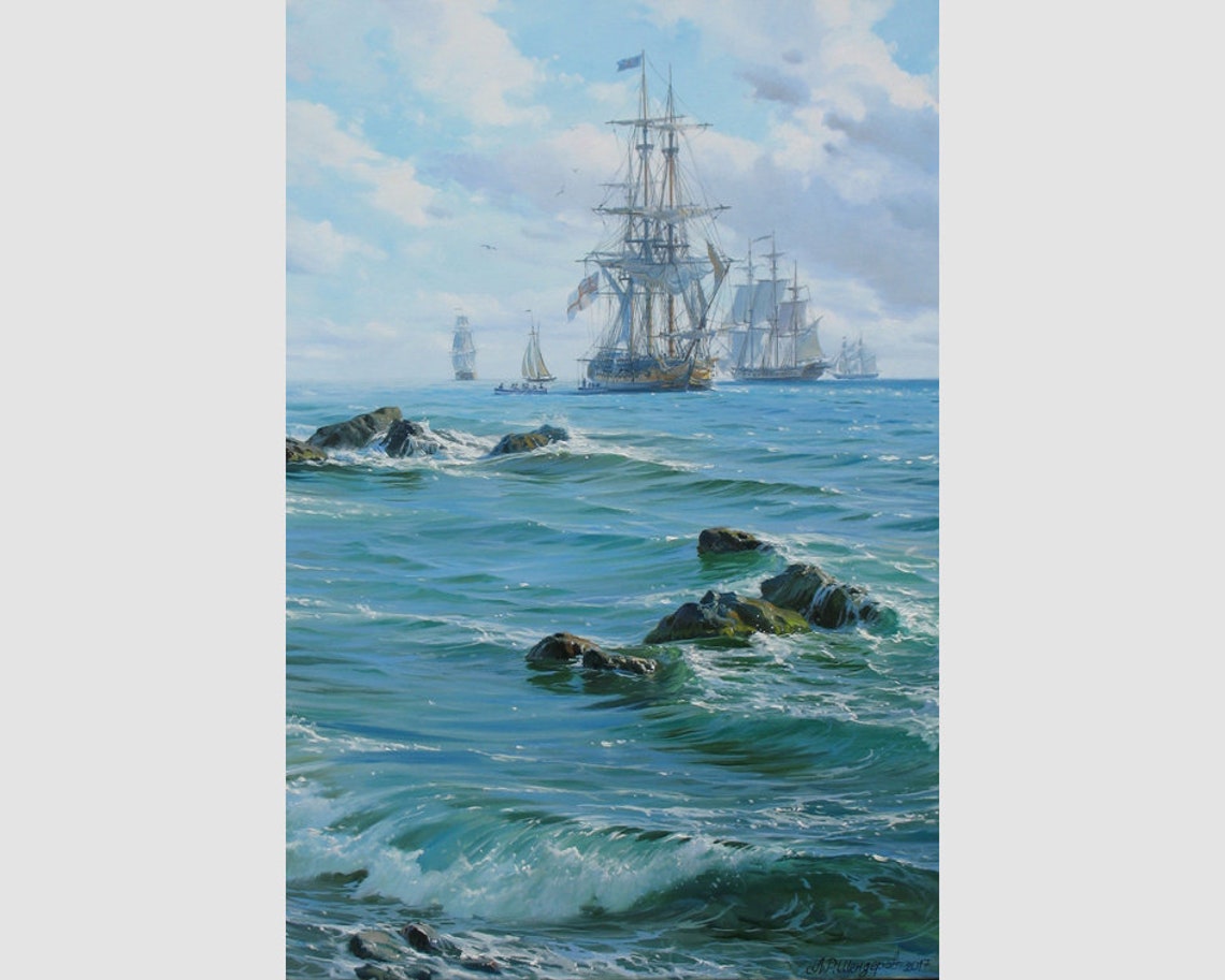 Sailing Ship Oil Painting by Alexander Shenderov Large - Etsy