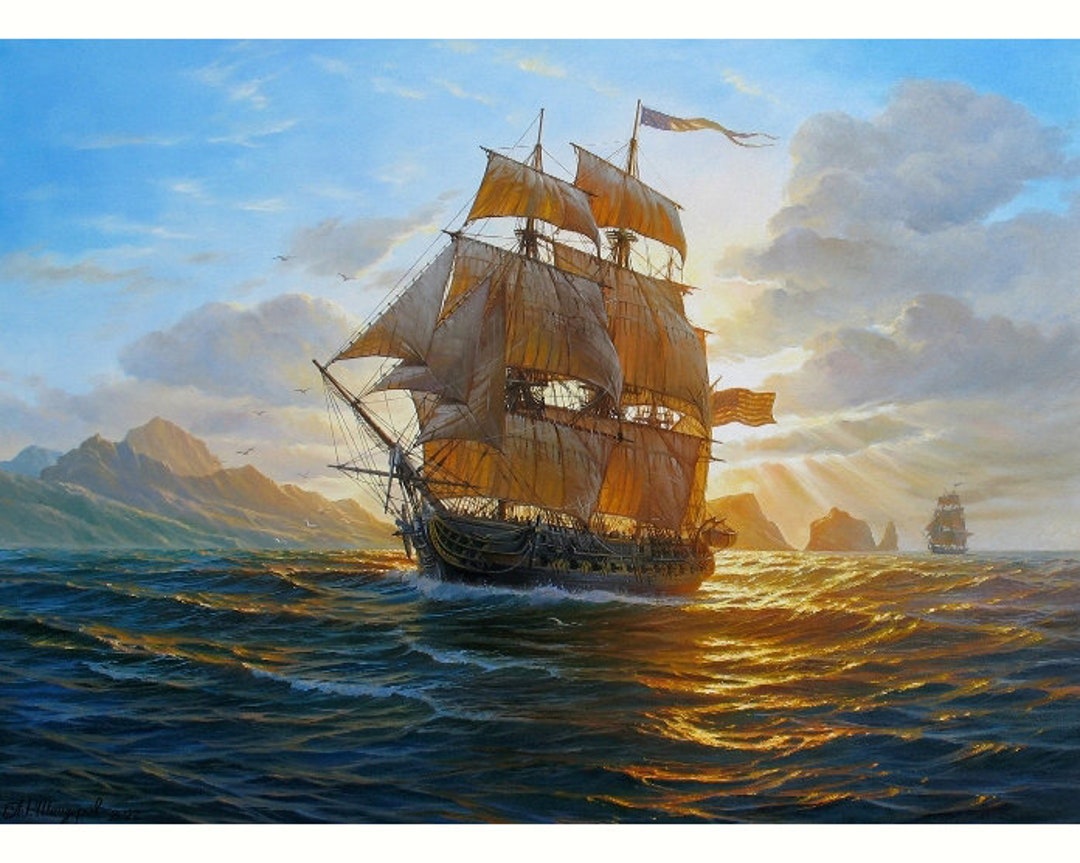 Sailing Painting Canvas by Alexander Shenderov Ship Art Large Original ...