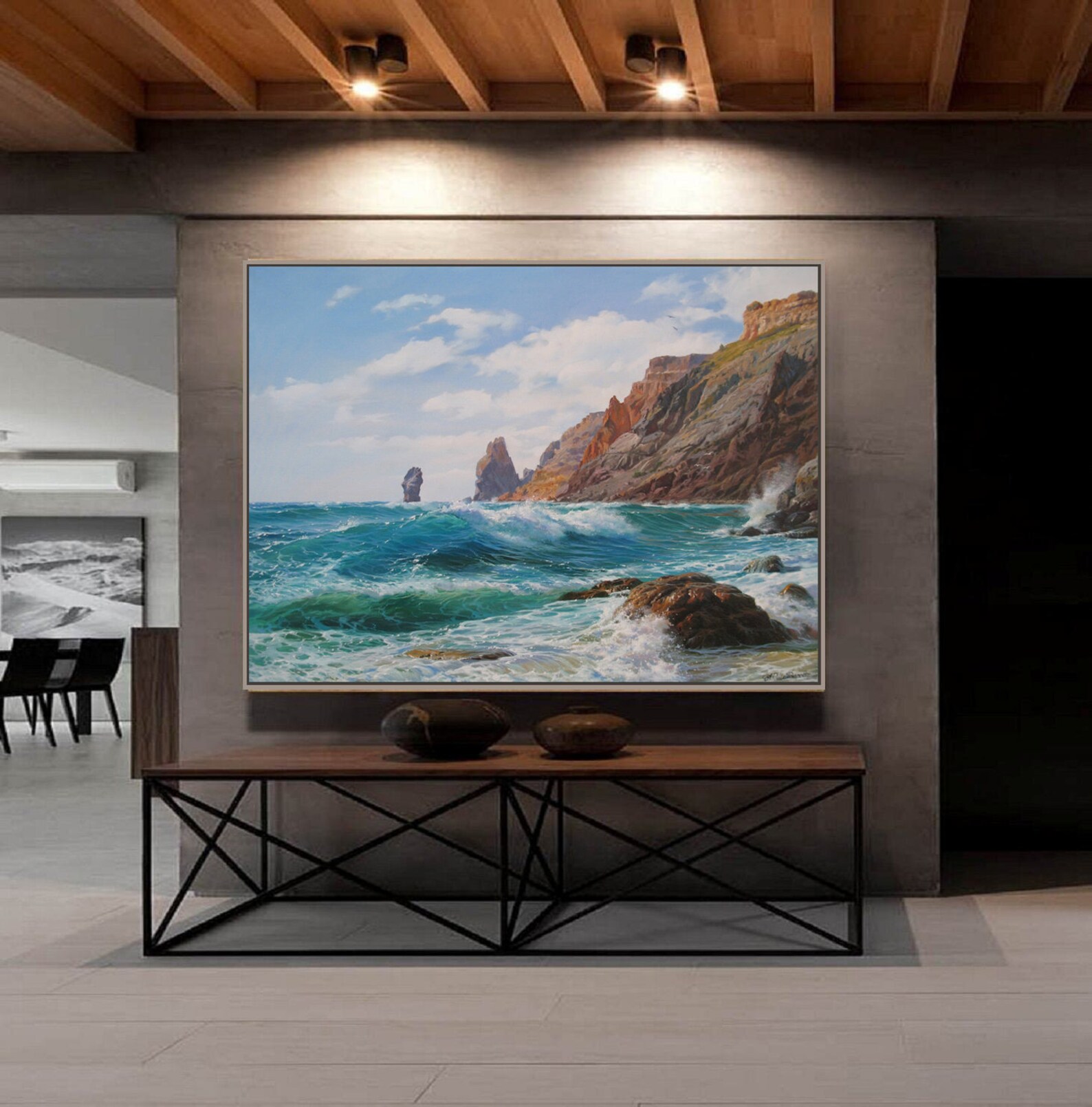 Large Turquoise Oil Painting by Alexander Shenderov Ocean Painting ...