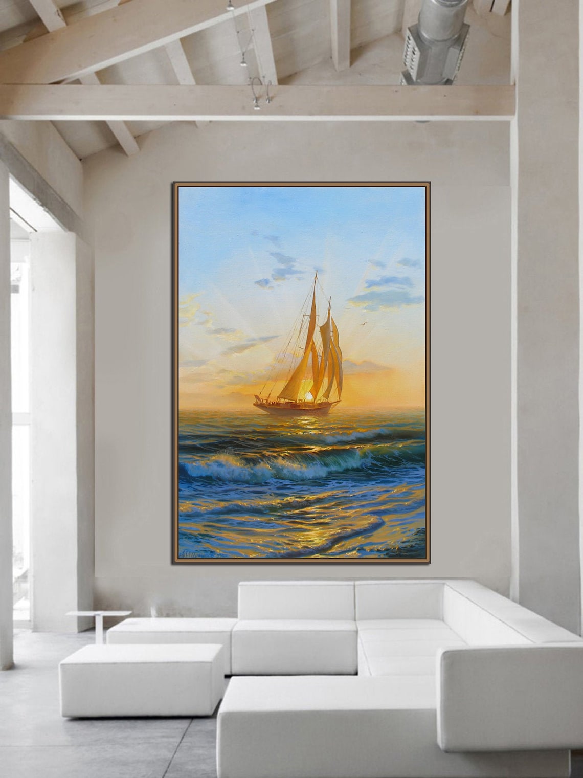 Sailboat Painting by Alexander Shenderov Large Ocean Painting | Etsy