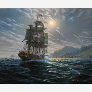 Night Sail Ship Oil Painting Original by Alexander Shenderov - Etsy