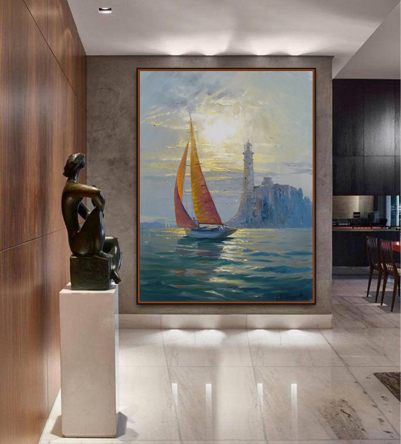 Sail Boat Oil Painting Original by Alexander Shenderov Large | Etsy