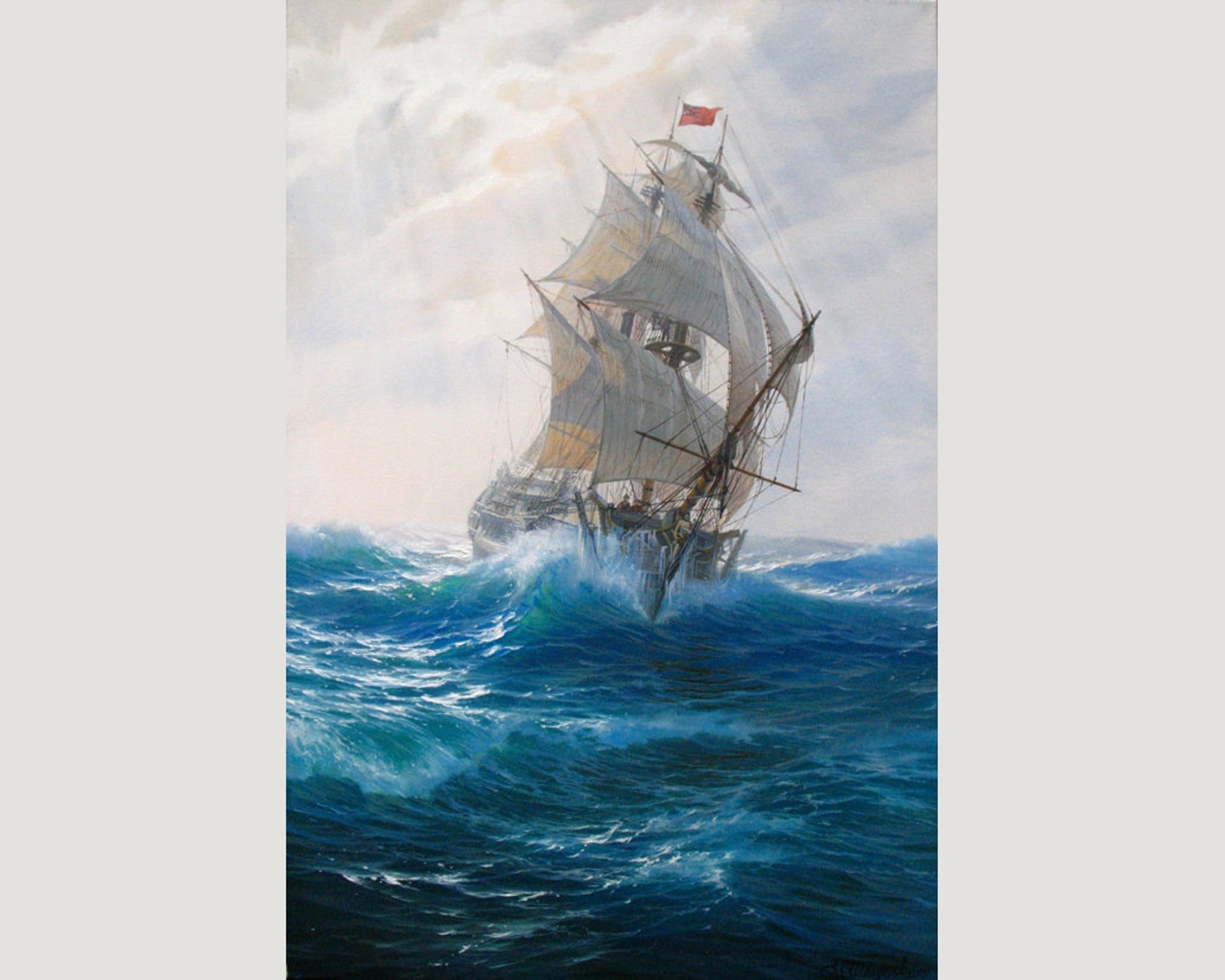 Original Sail Ship Painting by Alexander Shenderov Ocean Art Canvas Sail Boat Painting Seascape ...
