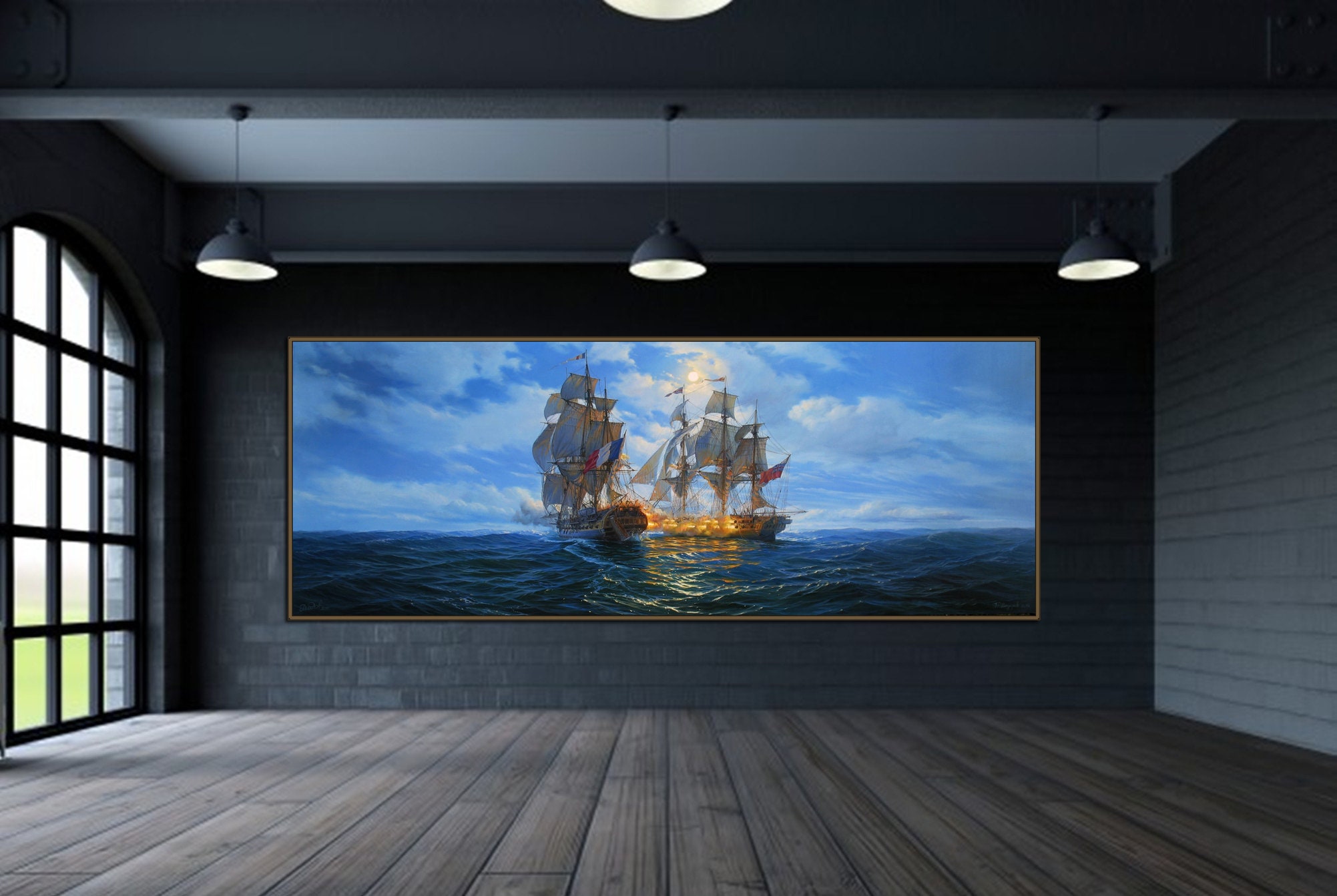 Night Naval Battle Painting by Alexander Shenderov Original - Etsy