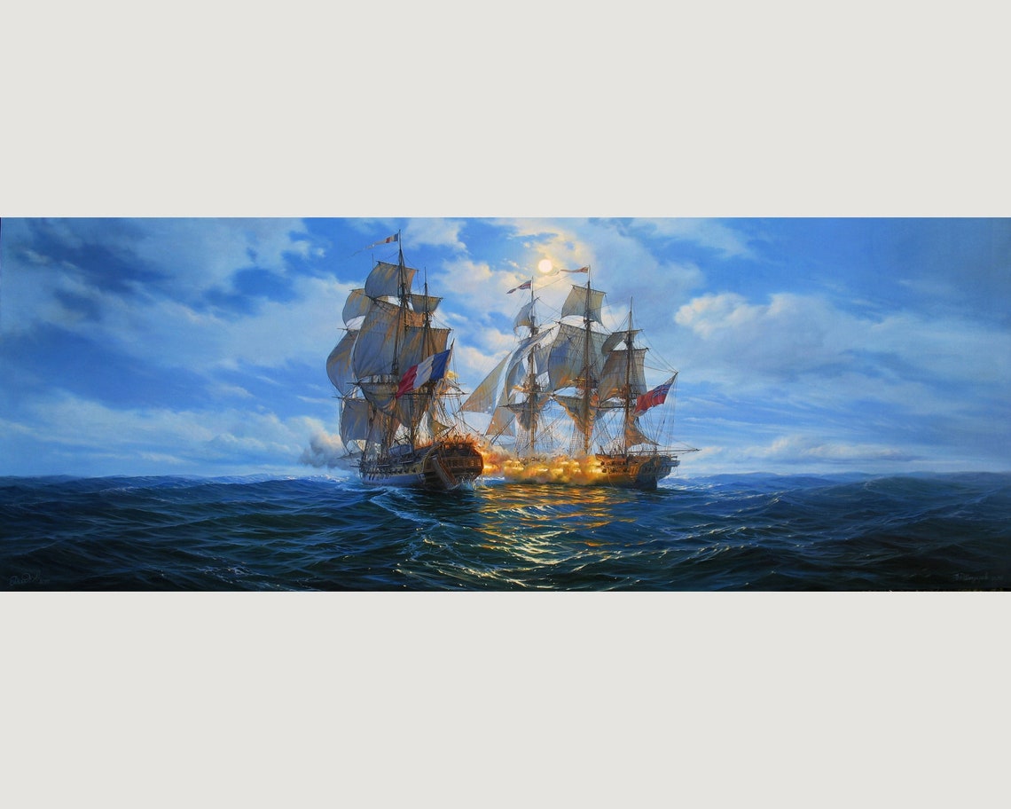Night Naval Battle Painting by Alexander Shenderov Original | Etsy