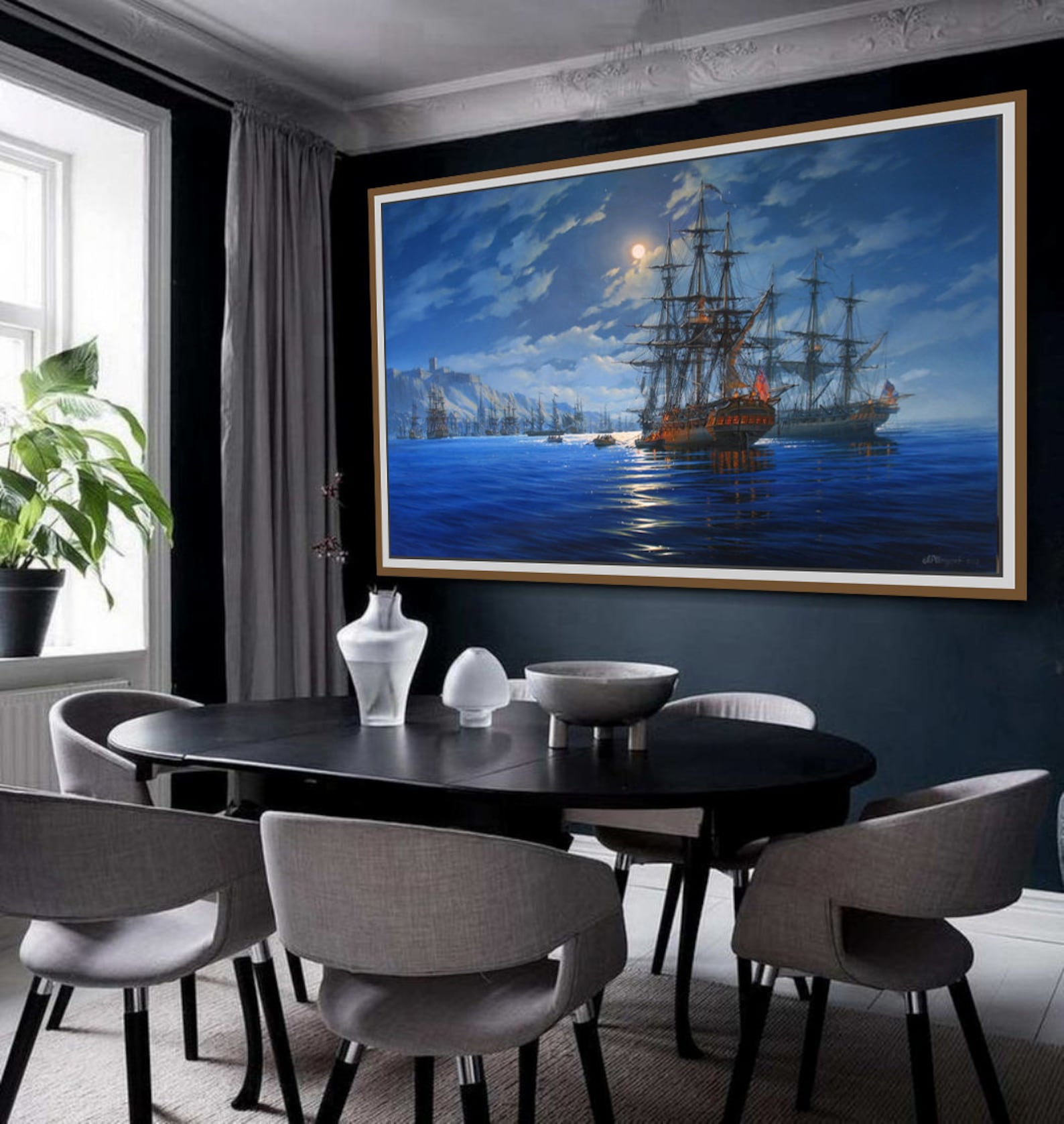 Large Sail Ship Night Original Oil Painting on Canvas by Alexander Shenderov Large Night ...