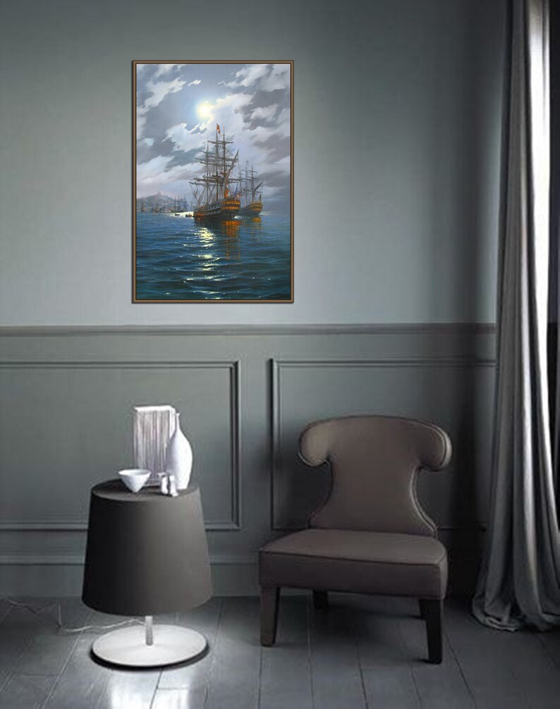 Night Sailing Ship Painting by Alexander Shenderov Large Sea - Etsy