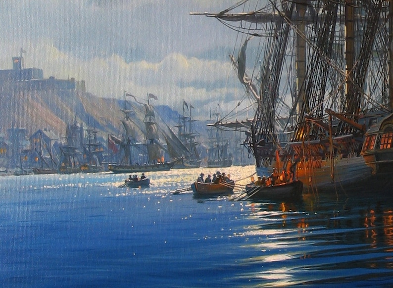 Night Seascape by Alexander Shenderov Original Oil Painting Canvas Sailboat Art Sailing Ship ...