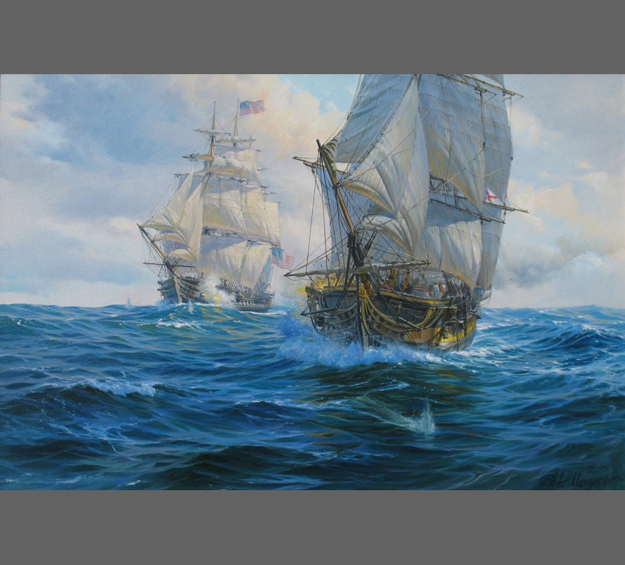 Sailing Ship Painting by Alexander Shenderov Original Oil Painting Canvas Seascape Painting ...