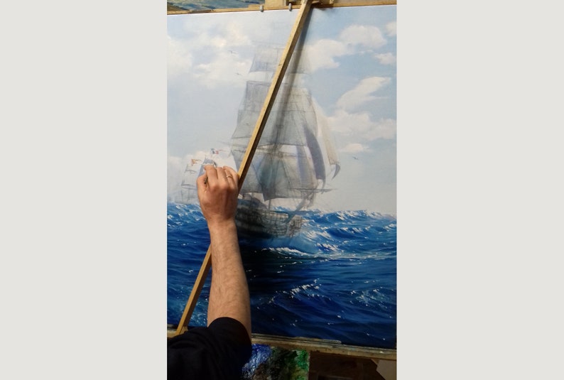 Sail Ship Oil Painting Original by Alexander Shenderov Ocean - Etsy
