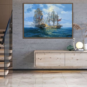Night Sail Ship Oil Painting Original by Alexander Shenderov Night Ocean Art Sailboat Art Large ...