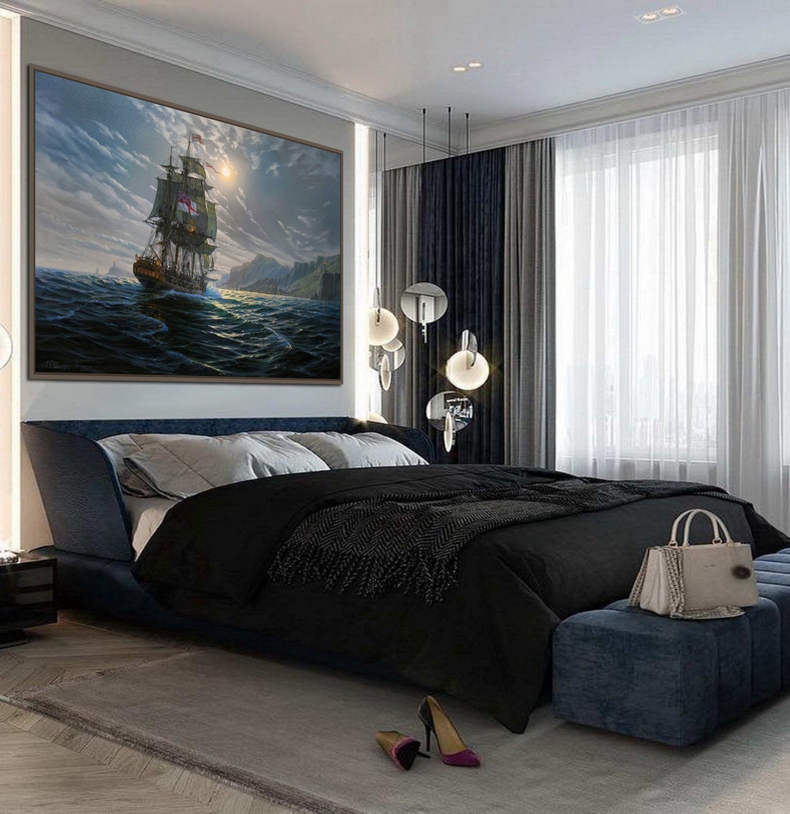 Sailing Ship Night Painting Oil Canvas by Alexander Shenderov - Etsy