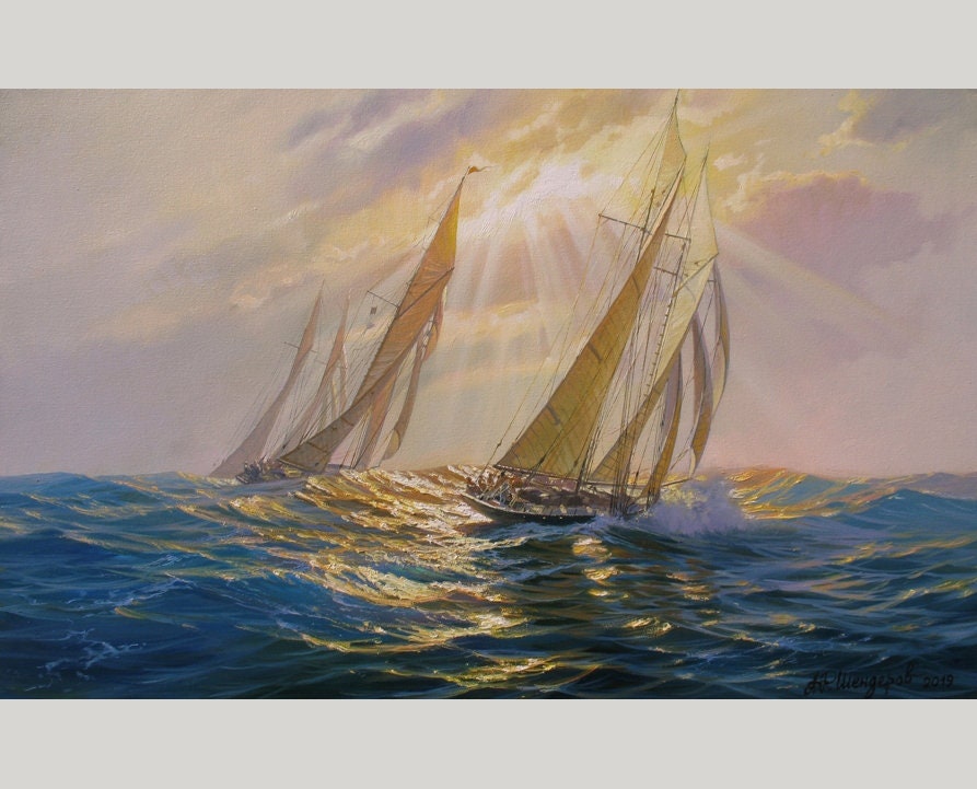 Sailboat Art Canvas by Alexander Shenderov Ocean Oil Painting Seascape Original Painting Canvas ...