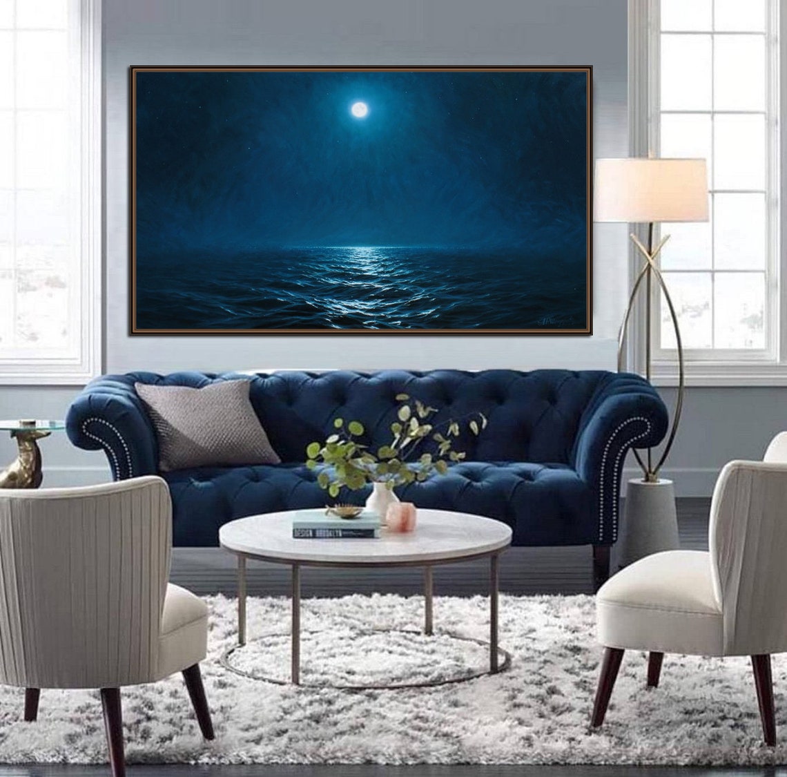 Night Ocean Oil Painting: Moonlit Seascape on Canvas by Alexander ...