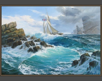 Ship Art by Alexander Shenderov Ocean Painting Sailboat Painting Original Oil Painting Canvas ...