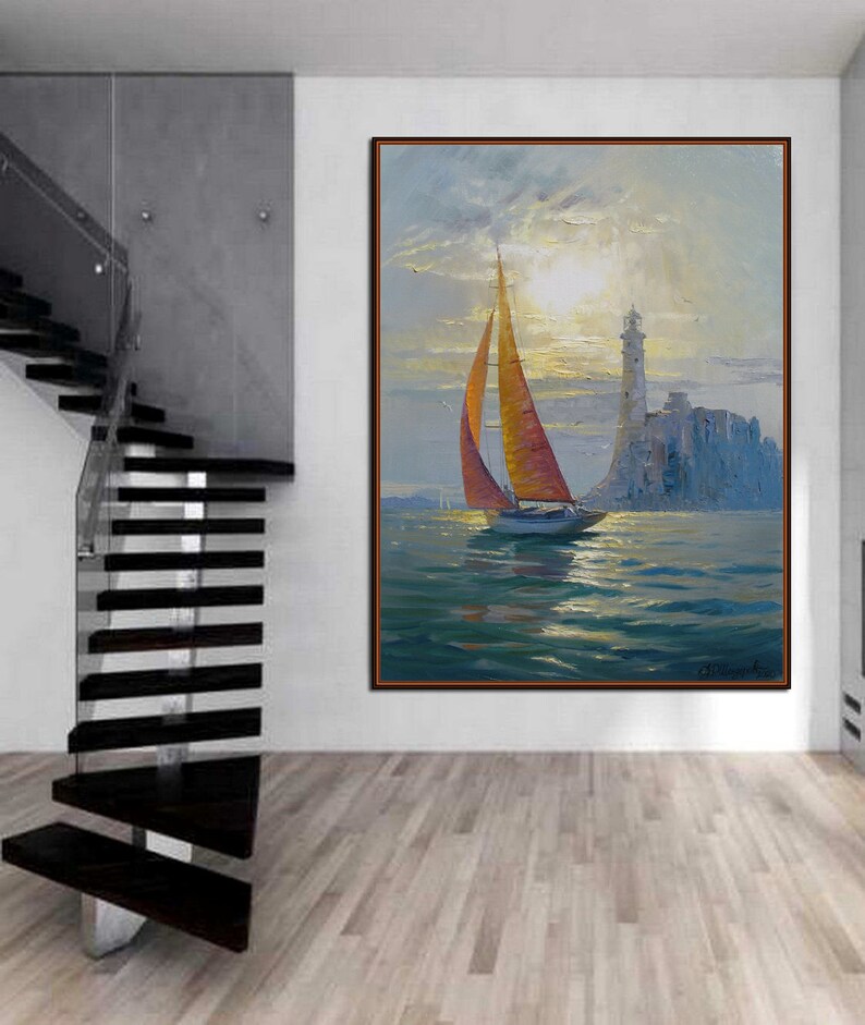 Sail Boat Oil Painting Original by Alexander Shenderov Large Ocean Painting Canvas Ship Painting ...