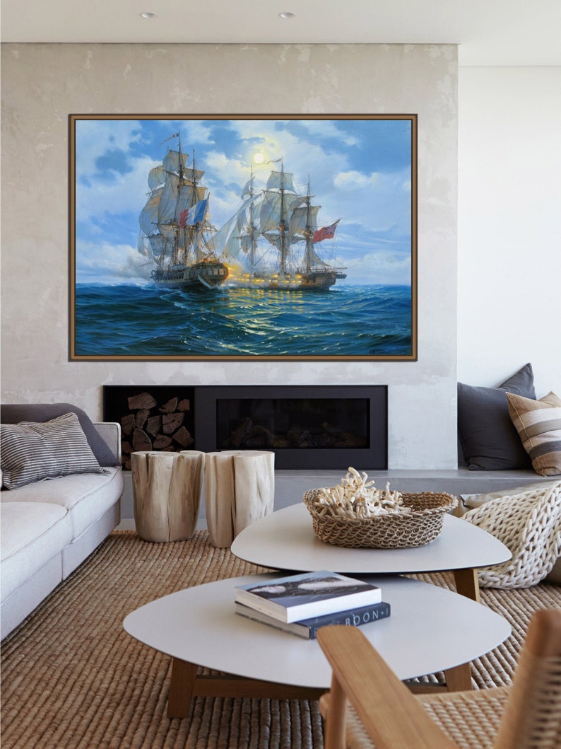 Night Sail Ship Oil Painting Original by Alexander Shenderov Night Ocean Art Sailboat Art Large ...