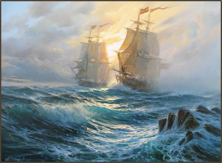 Ship Painting by Alexander Shenderov Ocean Painting Sailboat Oil Painting Original Canvas ...