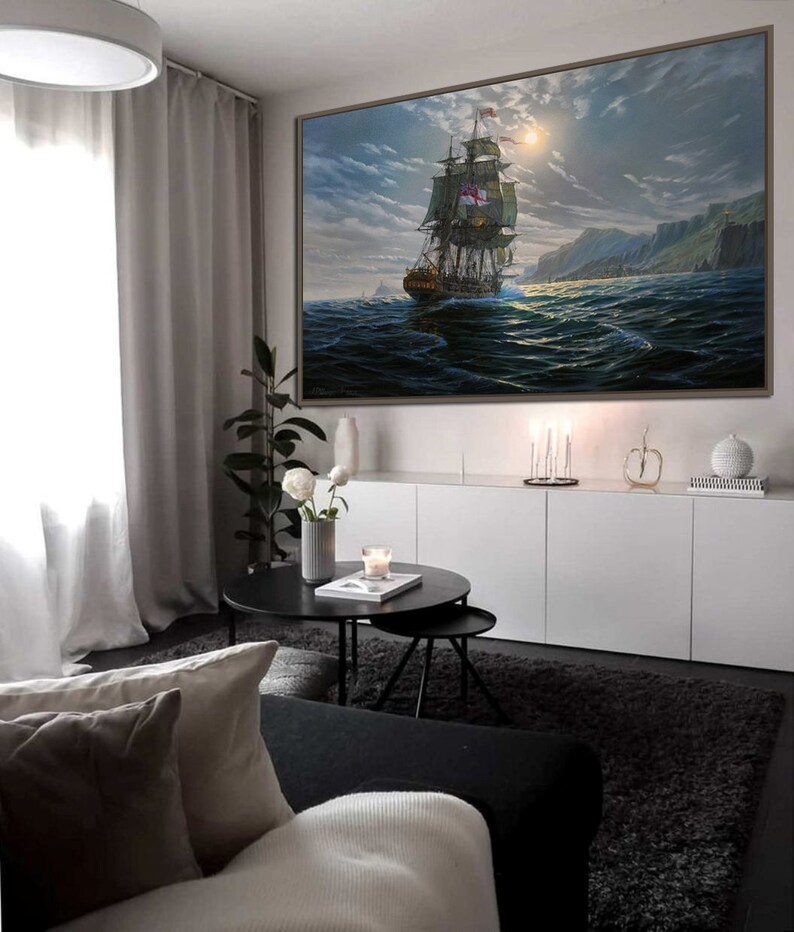 Sailing Ship Night Painting Oil Canvas by Alexander Shenderov - Etsy