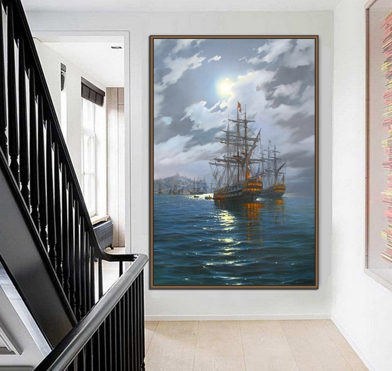 Night Sailing Ship Painting by Alexander Shenderov Large Sea - Etsy