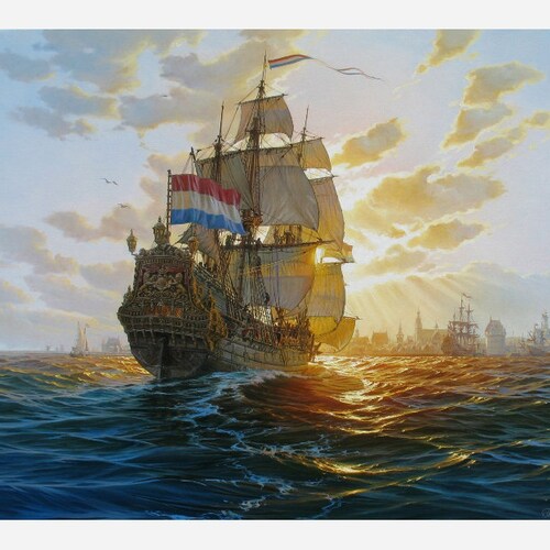 Large Sail Ship Night Original Oil Painting on Canvas by - Etsy