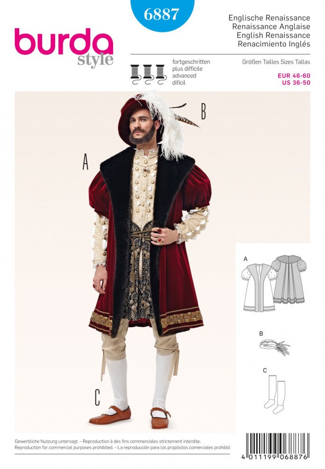 Pattern Burda 6887 English Renaissance Fashing Medieval Dress ...