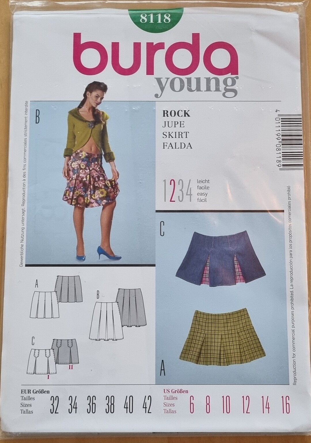 Burda Sewing Pattern Skirt Miniskirt Falda Burda 8118 - Etsy