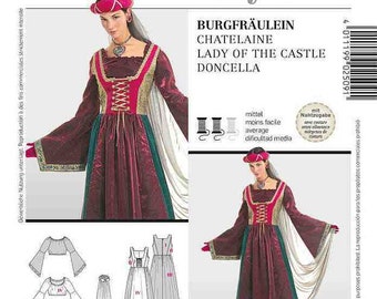 Burda Sewing Pattern 2509 Medieval Long Gown, Veil, Blouse Chemise ...