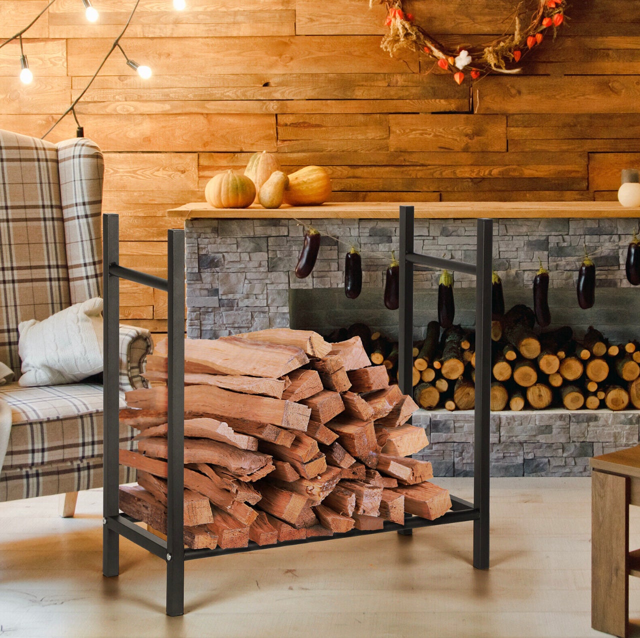 Fire Wood Holder Log Rack Outdoor and Porch Heavy Duty Metal Wood ...