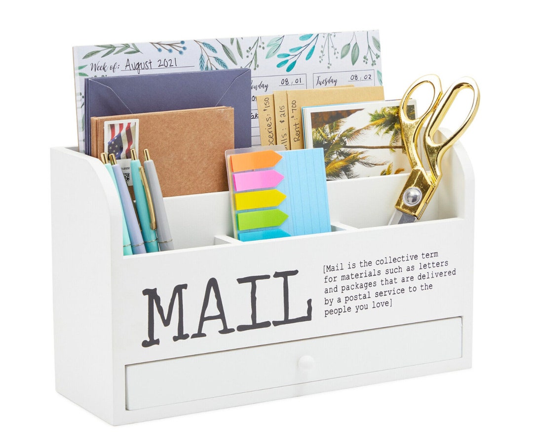 3-tier Wooden Mail Desk Organizer Table Holder Sorter With Storage ...