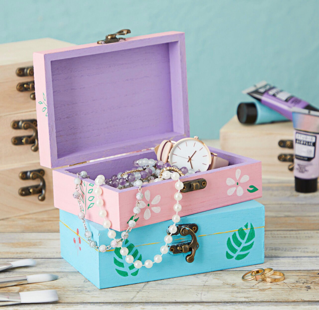 6 Pack Small Wooden Gift Boxes Craft for Сoloring Hinged Lids for ...