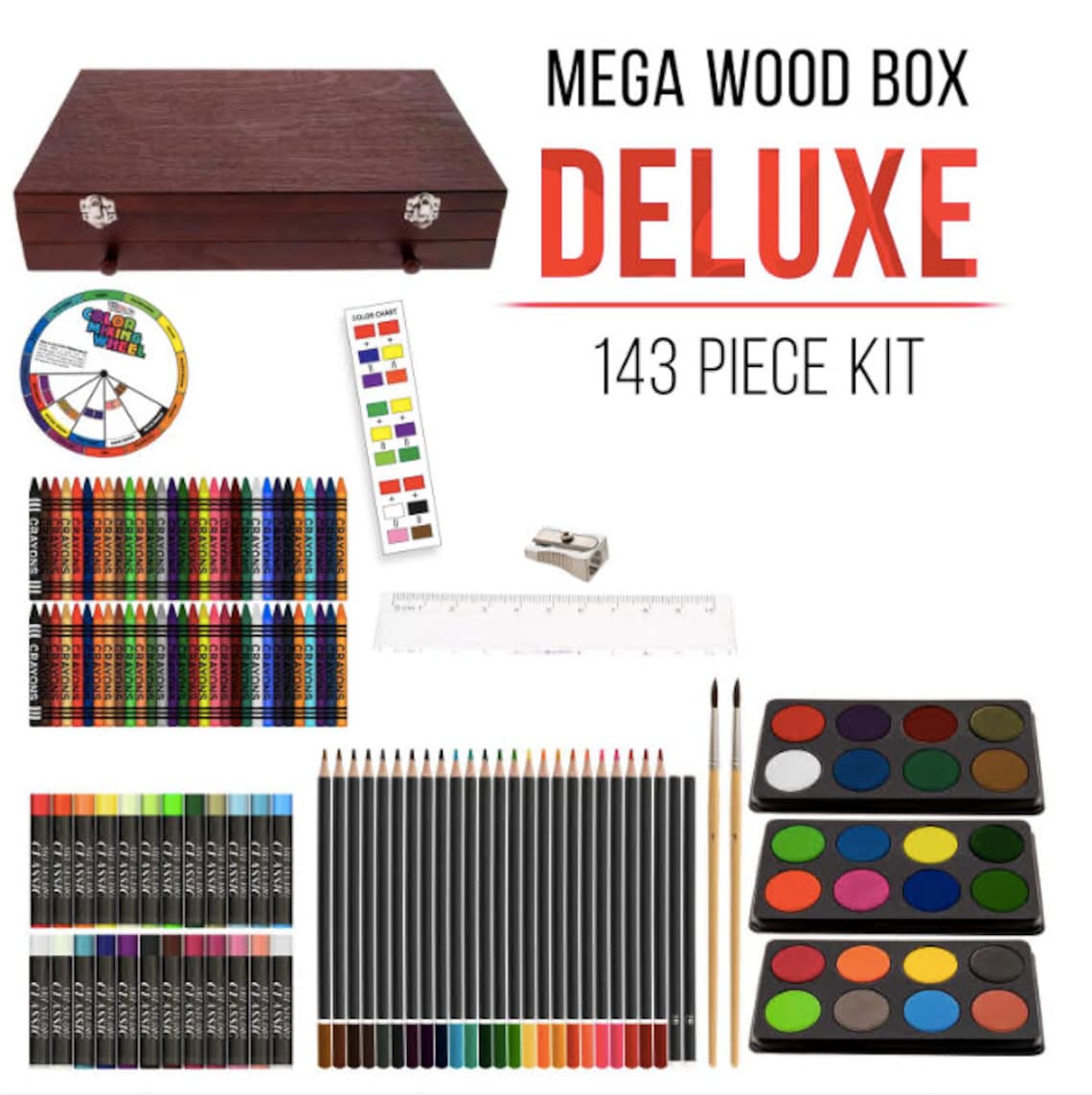 143pc Wood Box Art Deluxe Wood Case Beginning Artists Painting, Drawing ...