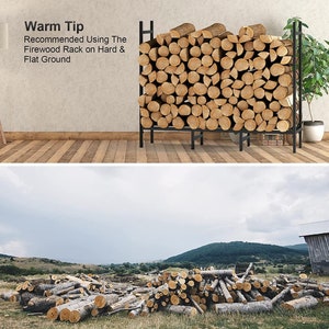 4FT Fire Wood Holder Log Rack Outdoor and Porch Heavy Duty Metal Wood ...