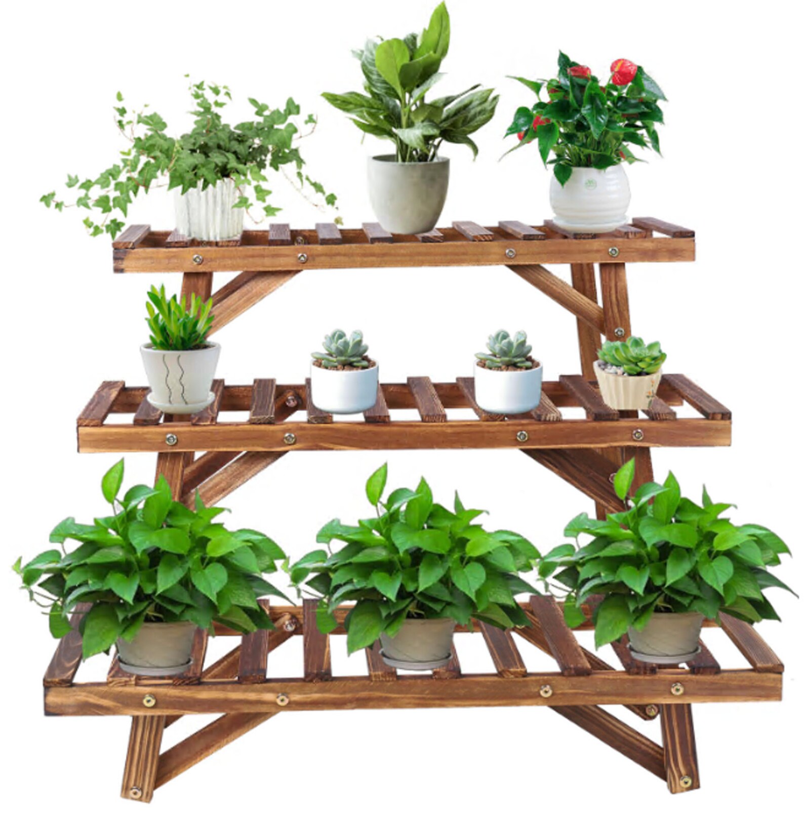 Large Wood Tier Shelf Flower Plant Display Stand Rack Freestanding ...