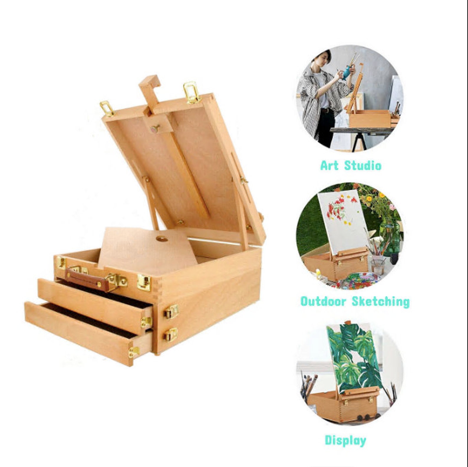 Large Tabletop Wood Sketch Box Artist French Folding Easel - Etsy