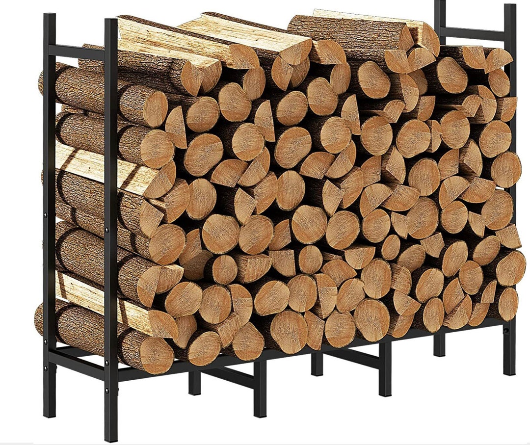 4FT Fire Wood Holder Log Rack Outdoor and Porch Heavy Duty Metal Wood ...