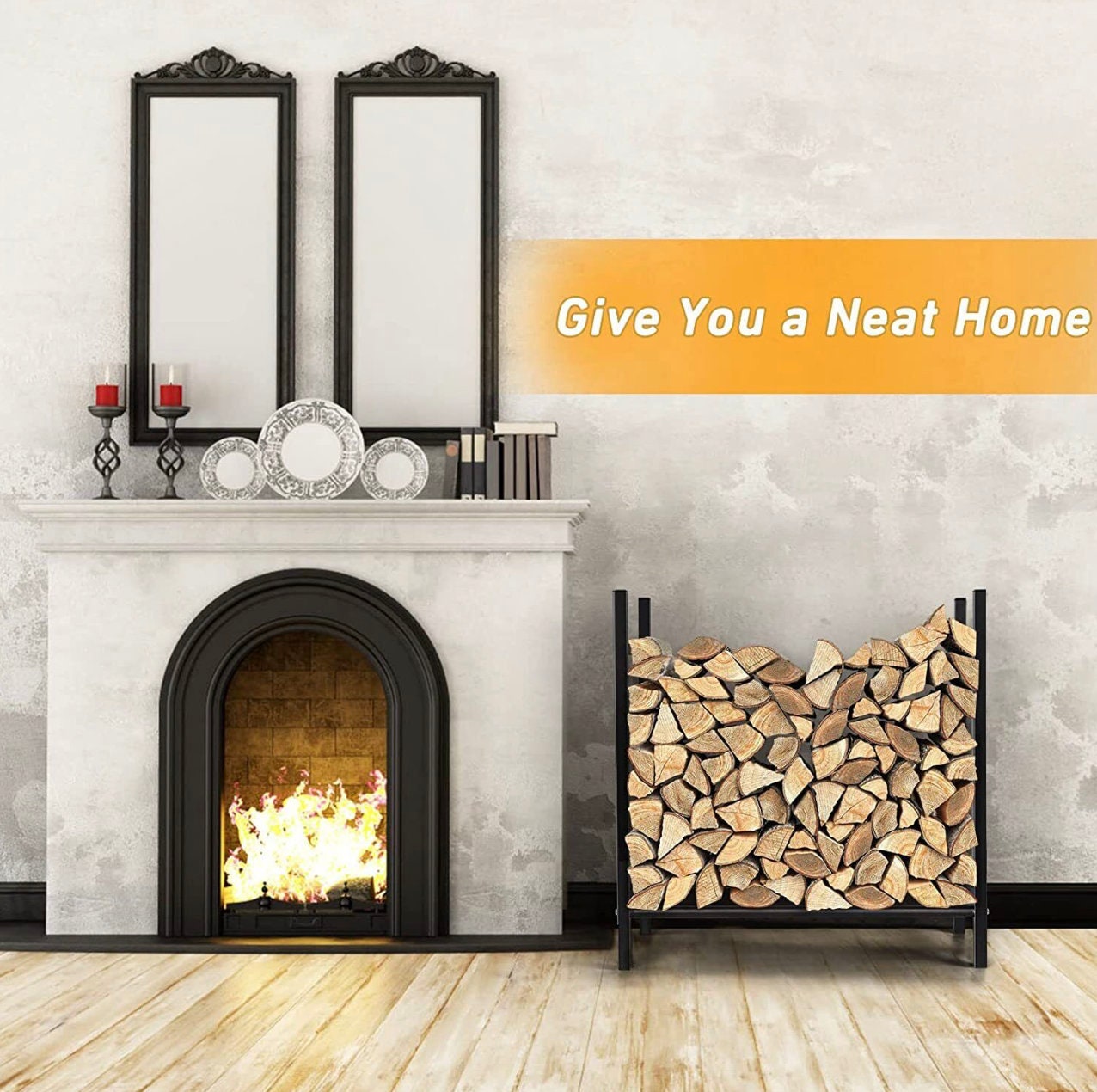 Fire Wood Holder Log Rack Outdoor and Porch Heavy Duty Metal Wood ...