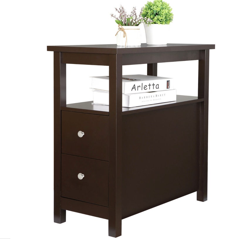 End Table 2 Drawers Brown for Living Room With Storage Shelf - Etsy