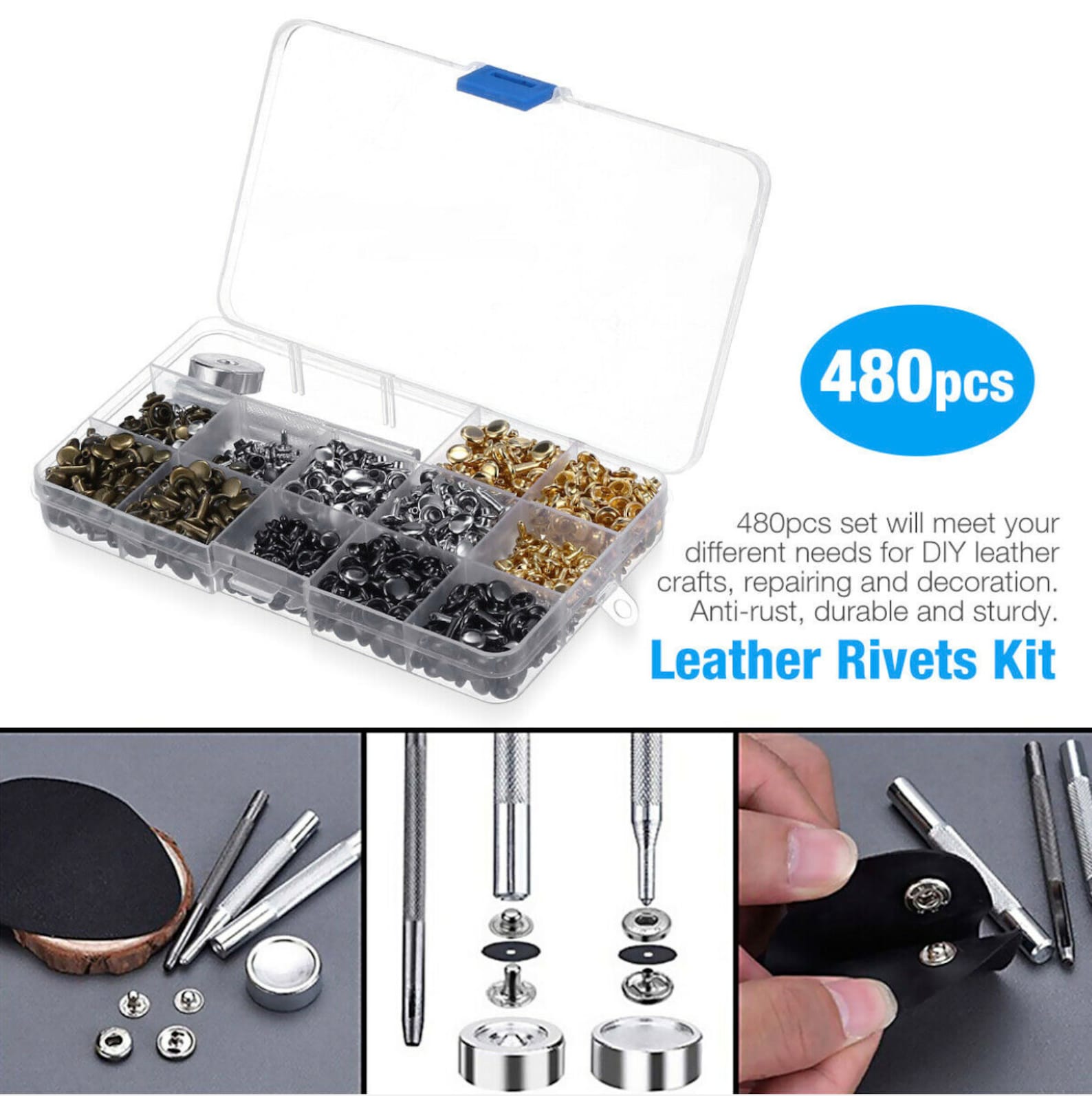 Leather Craft Rivet Double Cap - 480 Pcs Leather Working Tools DIY ...